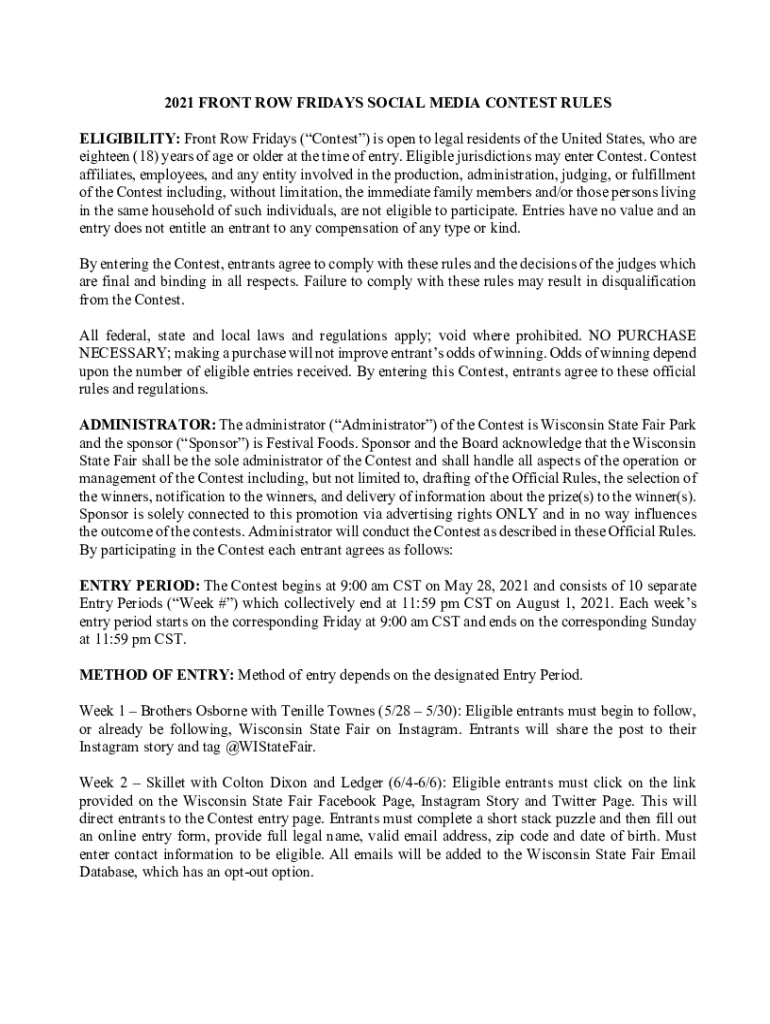 Fillable Online Social Media Contest Rules Includes Template Fax Email ...