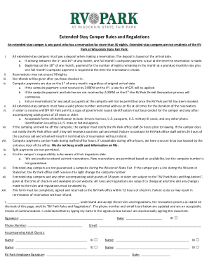 Fillable Online Extended-Stay Camper Rules and Regulations Fax Email ...