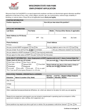 Fillable Online Wisconsin State Fair Park Employment Application Fax ...