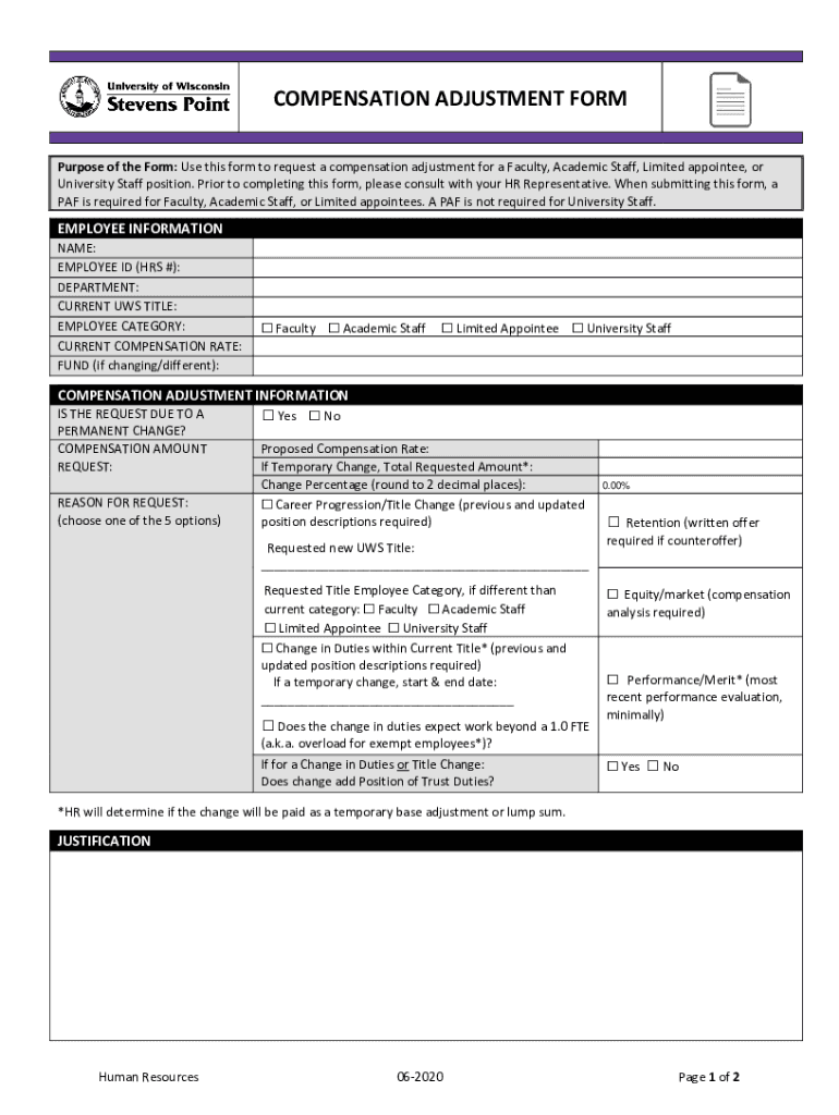 Fillable Online Compensation Adjustment Form templateConnectsUs HR Fax ...