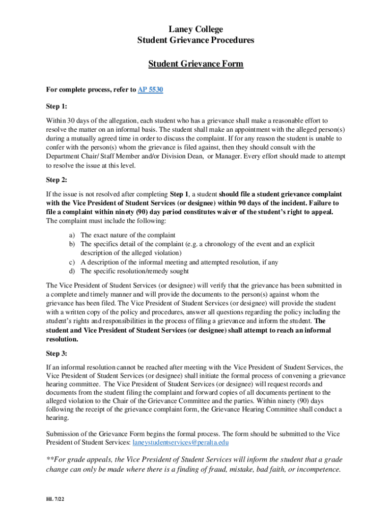 Fillable Online Laney College Student Grievance Procedures Student ...