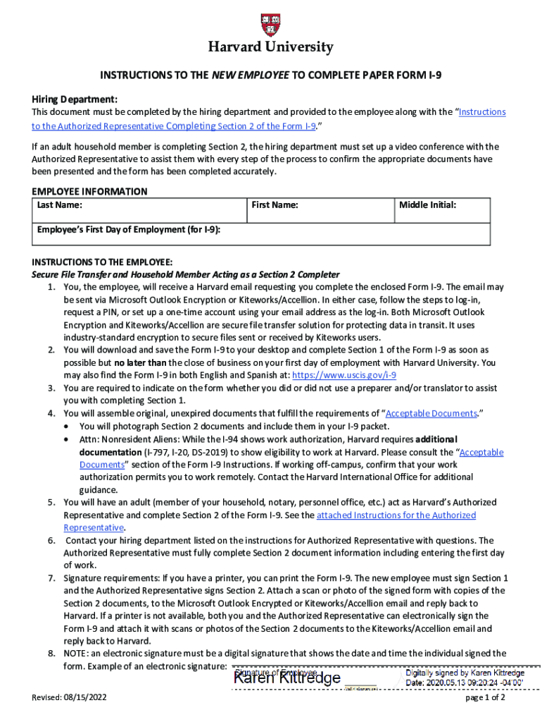 Fillable Online oc finance harvard seo.harvard.edufederal-i-9-formFederal I-9 FormStudent ...