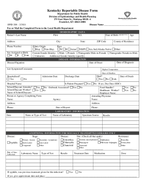 Fillable Online Kentucky Reportable Disease Form Department for Public ...