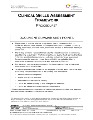 Fillable Online CLINICAL SKILLS ASSESSMENT FRAMEWORK - Sydney Children's Hospital Fax Email ...