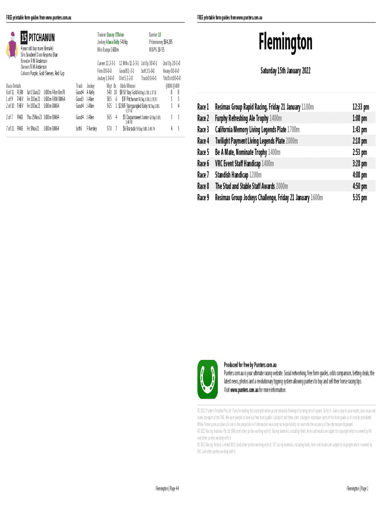 Fillable Online Flemington Printable Form Guide - Saturday 15th January ...
