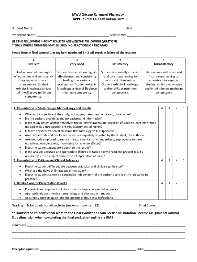 Fillable Online MWU Chicago College of Pharmacy IPPE-3 Journal Club ...
