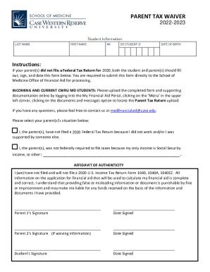 Fillable Online PARENT TAX WAIVER 2021-2022 Fax Email Print - pdfFiller