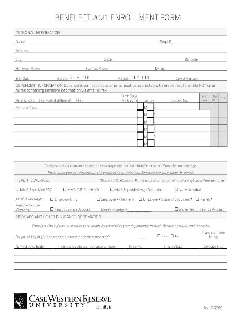 Fillable Online 2020 Benelect Enrollment Form Fax Email Print - pdfFiller
