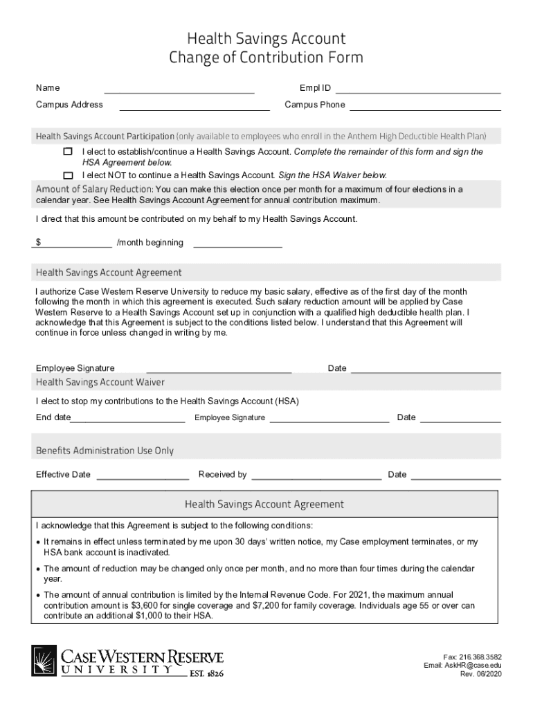 Fillable Online 2020 HSA Change Form Fax Email Print - pdfFiller