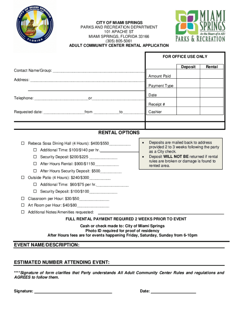 Fillable Online Parks and Recreation Contact InformationCity of Miami ...