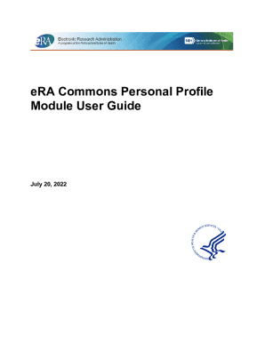 Fillable Online eRA Commons Personal Profile Module User Guide Fax ...