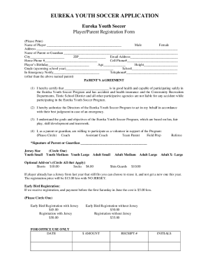 Fillable Online EUREKA YOUTH SOCCER APPLICATION Fax Email Print - pdfFiller