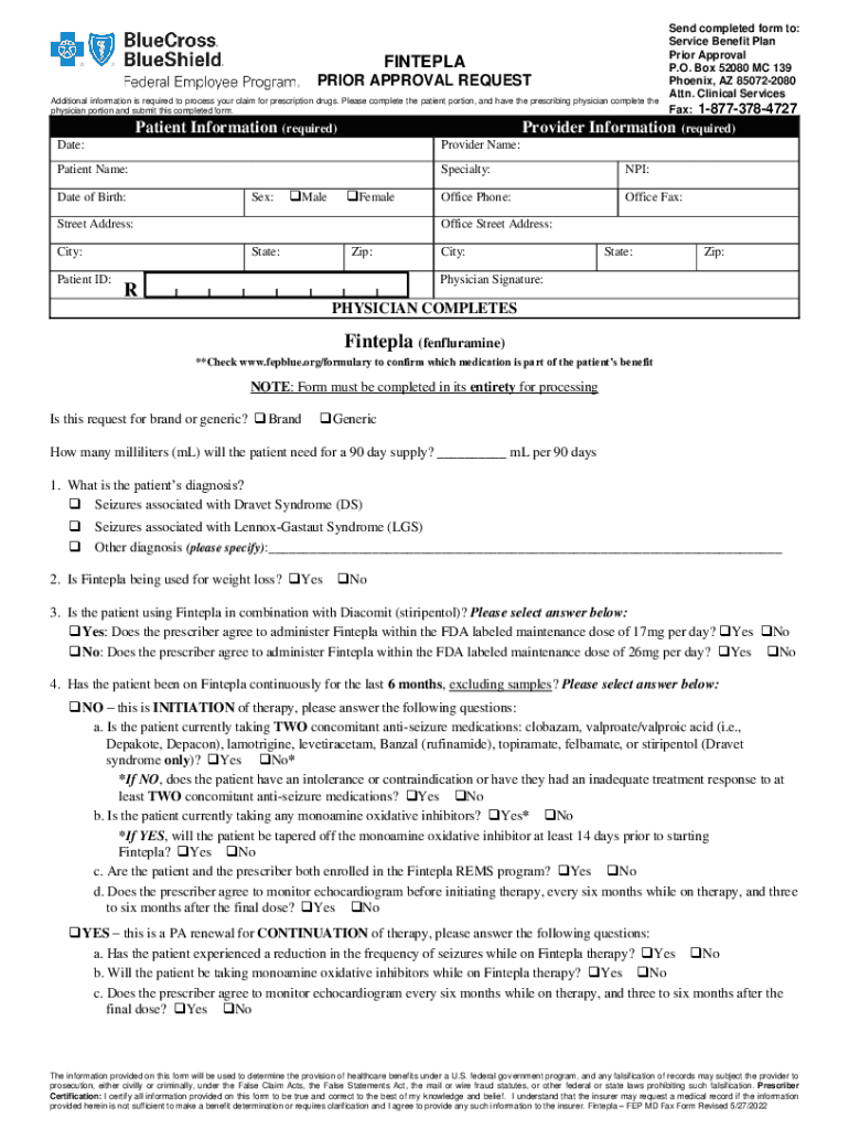 Fillable Online Fintepla () - Prior Authorization/Medical Necessity ...
