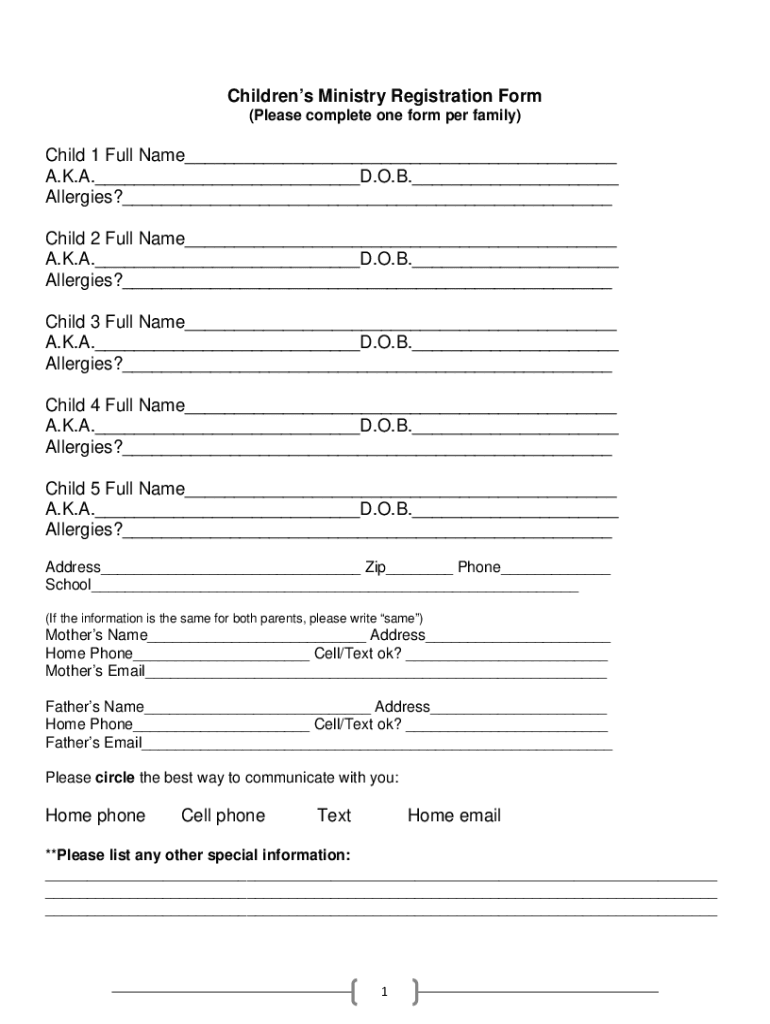 Fillable Online Children's Ministry Registration Form TemplateJotform ...