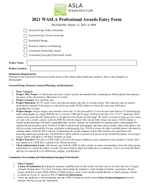 Fillable Online 2021 WASLA Awards Entry Form Fax Email Print - pdfFiller