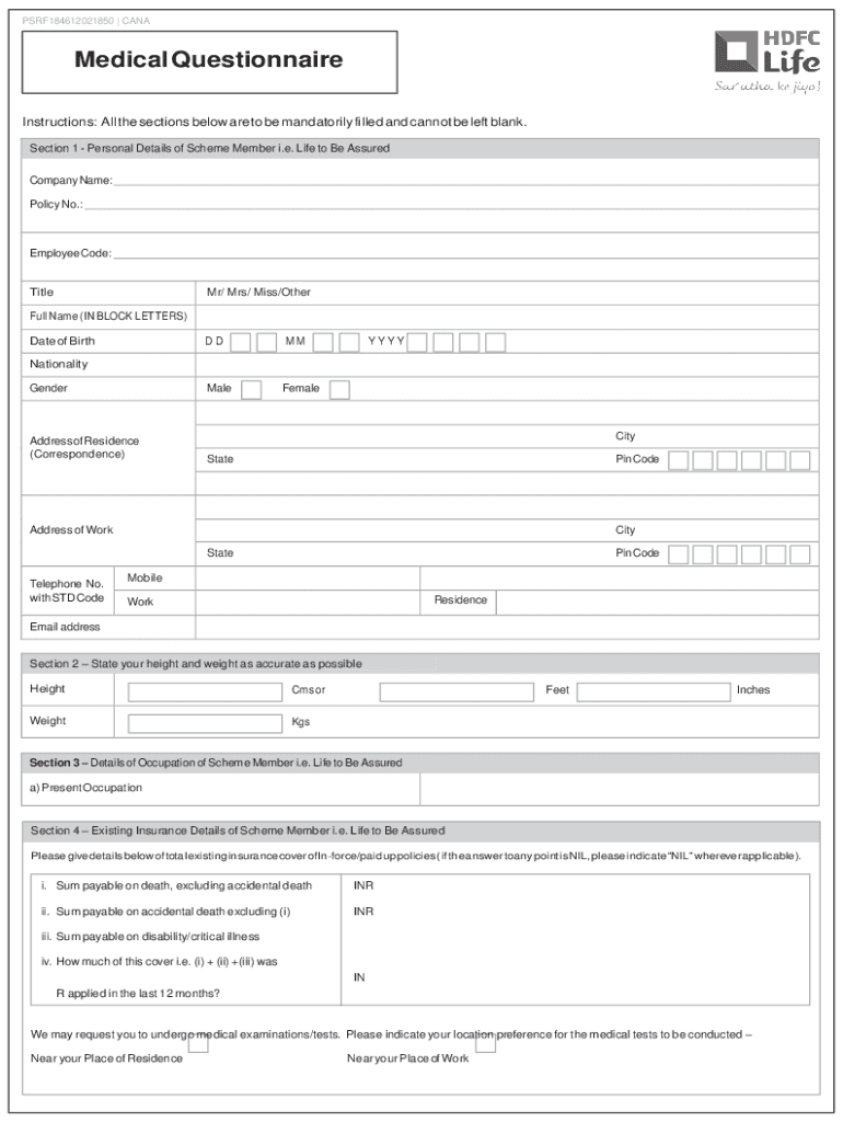 Fillable Online Medical questionnaire Form Fax Email Print - pdfFiller
