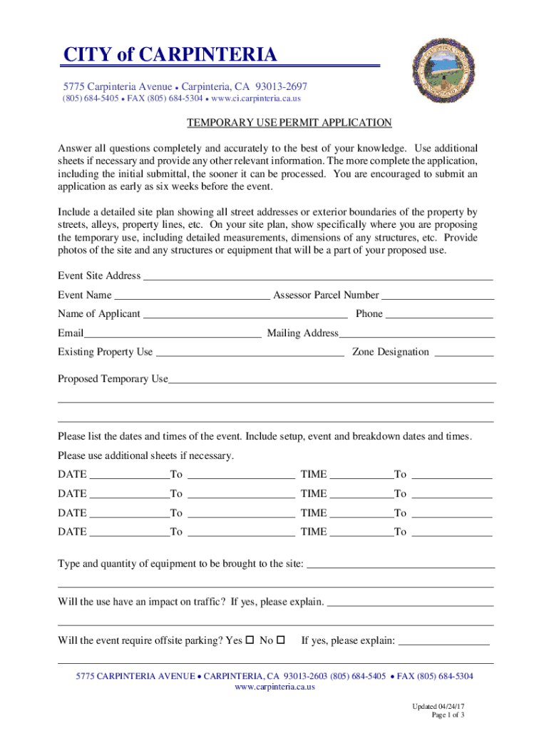 Fillable Online Temporary Use Permit App Fax Email Print - pdfFiller
