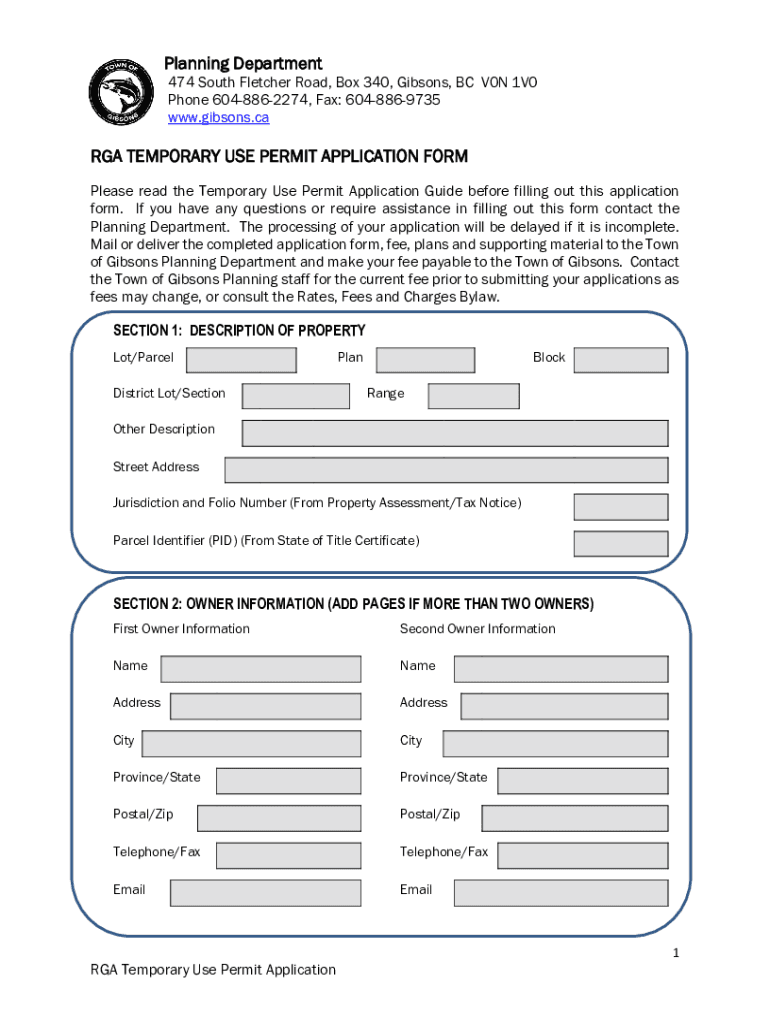 Fillable Online TEMPORARY USE PERMIT APPLICATION GUIDE - gibsons.ca Fax ...