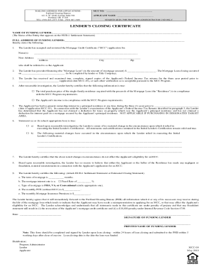 Fillable Online LENDER'S CLOSING CERTIFICATE Fax Email Print - pdfFiller