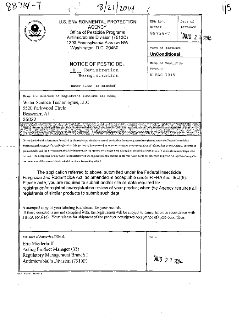 Fillable Online US EPA, Pesticide Product Label, K BAC 7015, 08/21/2014 ...