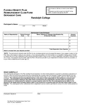 Fillable Online FLEXIBLE BENEFIT PLAN REIMBURSEMENT CLAIM FORM ... Fax ...