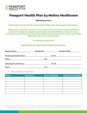 Fillable Online Passport Health Plan by Molina Healthcare. DME Request ...