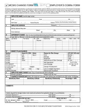 Fillable Online MCSIG CHANGE FORM EMPLOYERS COBRA FORM MCSIG CHANGE ...