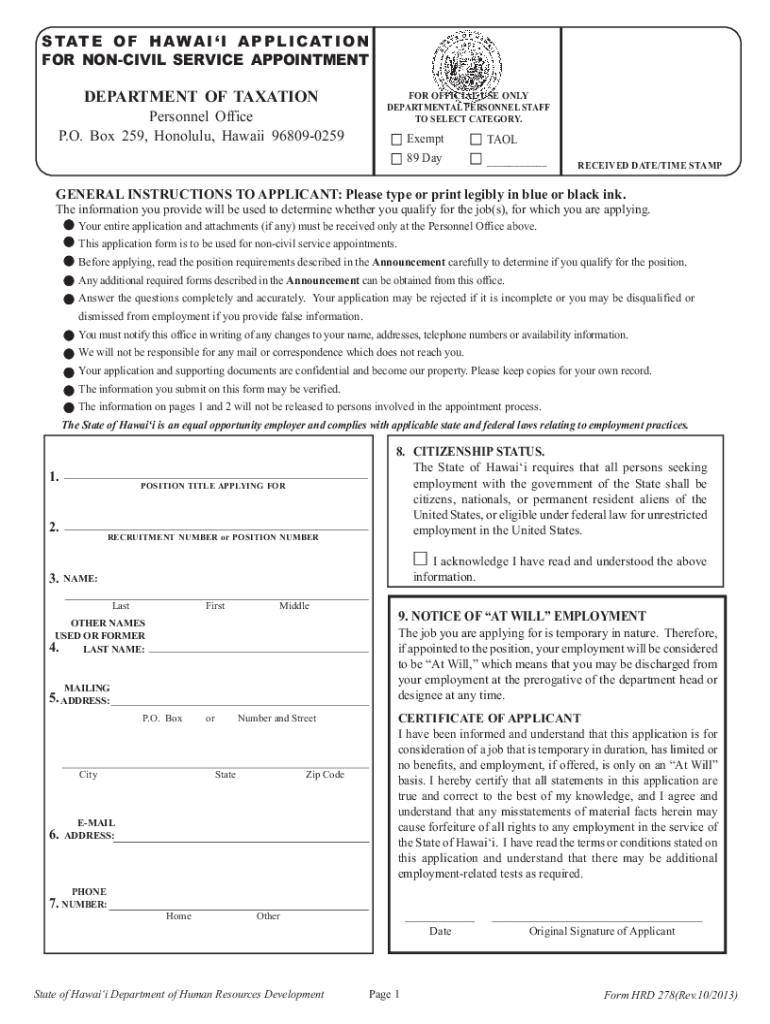 Fillable Online Department of Accounting and General ServicesPersonnel ...