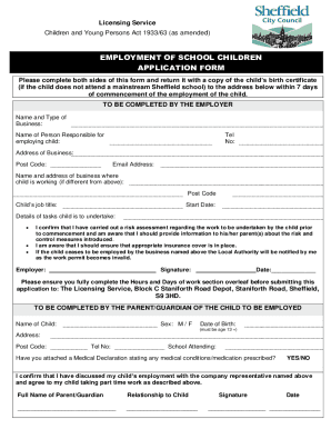 Fillable Online Employing School Children Licence Application Form. Use ...
