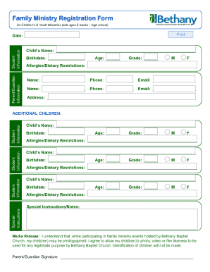 Fillable Online Family Ministry - Registration Form (for Fillable PDF ...