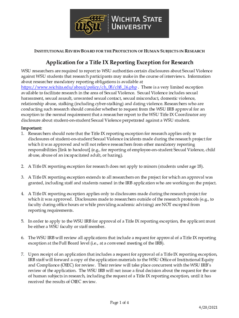 Fillable Online Application for a Title IX Reporting Exception for Research Fax Email Print ...