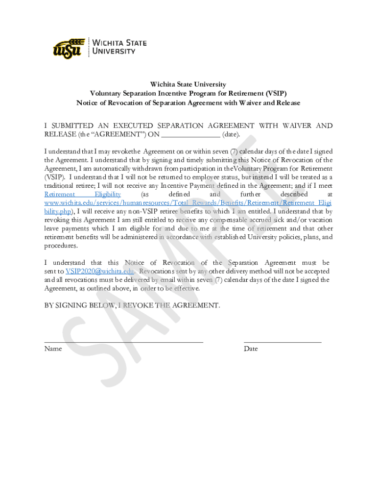 Fillable Online VSIP - Notice of Revocation of Separation Agreement ...