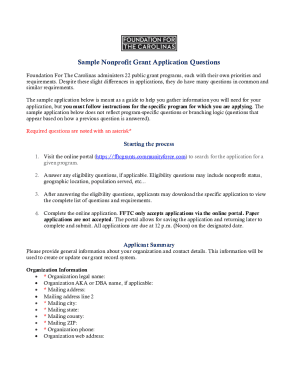 Fillable Online Sample Nonprofit Grant Application Questions - FFTC Fax Email Print - pdfFiller