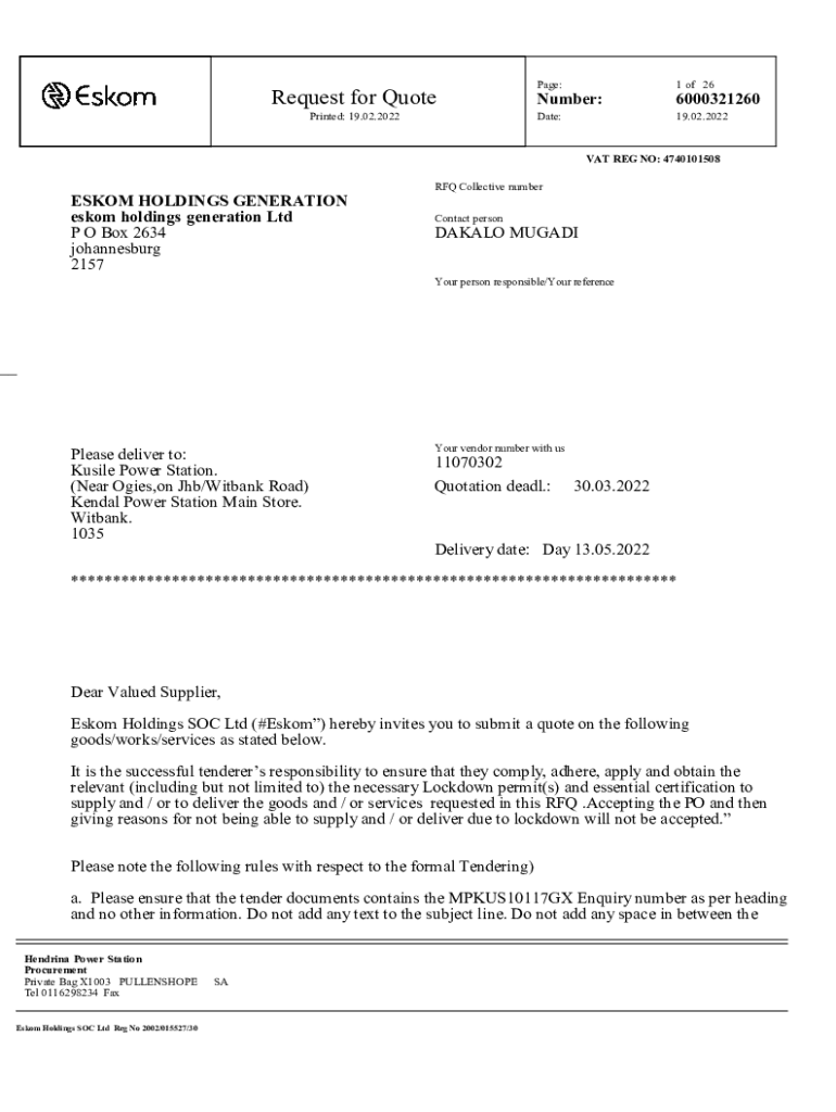 Fillable Online Page: 1 of 16 Request for Quote - etenders.gov.za Fax Email Print - pdfFiller