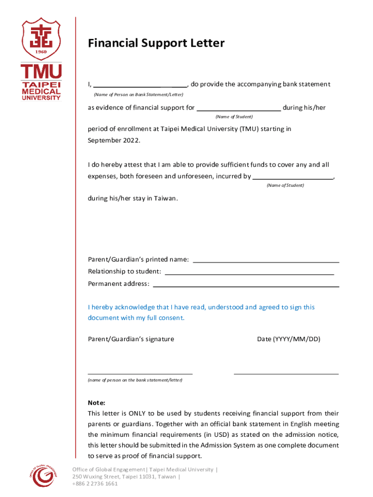 Fillable Online Writing a Financial Support Letter for Family Member ...