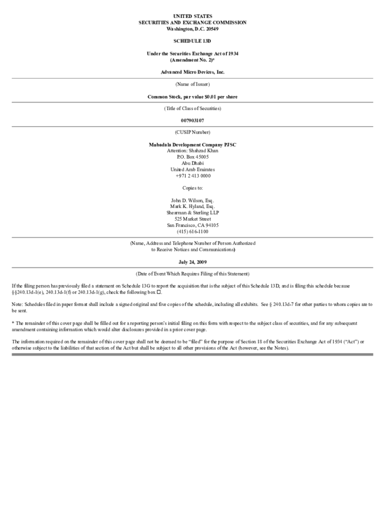 Fillable Online Schedule 13D - AMD Fax Email Print - pdfFiller