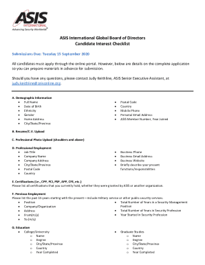 Fillable Online ASIS International Global Board of Directors Candidate ...
