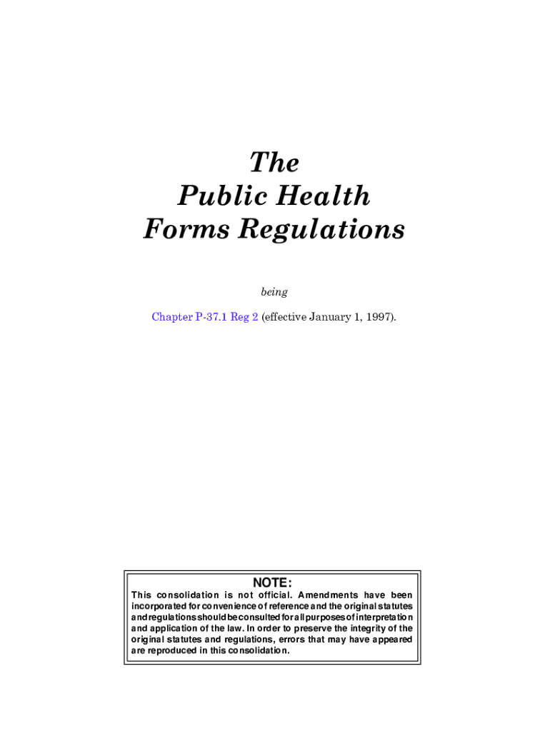 Fillable Online The Public Health Forms Regulations, RRS c P-37.1 Reg 2 ...