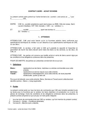Fillable Online Modle de contrat cadre entre un fournisseur et un ...