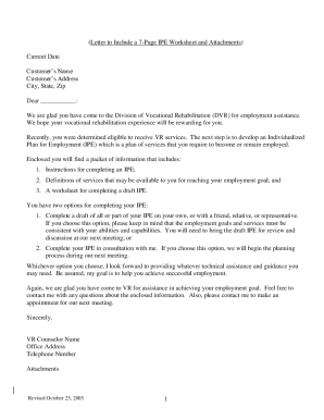 Fillable Online IPE Packet Coversheet in English - Vocational ...