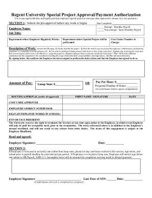 Fillable Online Regent University Special Project Approval/Payment ...