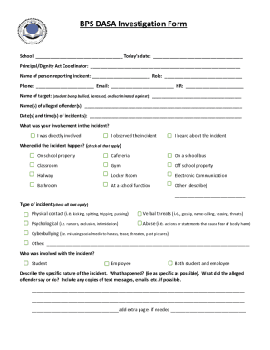 Fillable Online BPS DASA Investigation Form - Buffalo Public Schools ...