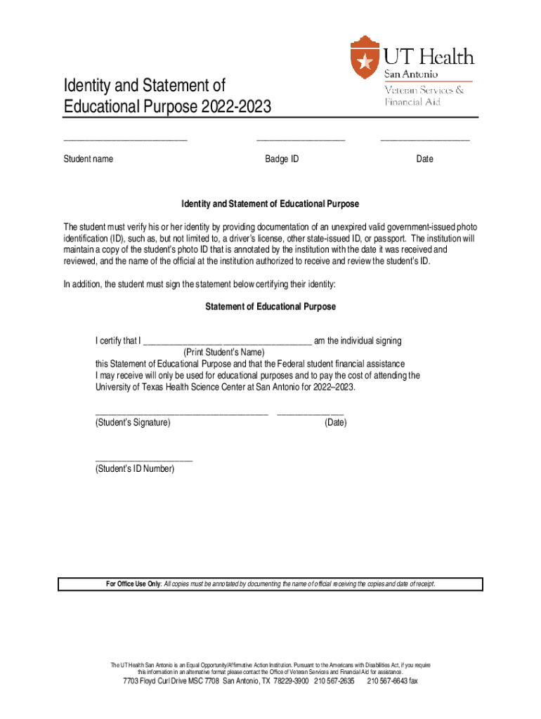 Fillable Online students uthscsa westmoreland.eduadmissionsaidpdfs2022-2023 Identity and ...