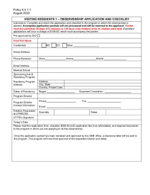 Fillable Online OBSERVERSHIP APPLICATION AND CHECKLIST Fax Email Print ...