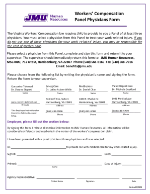 Fillable Online Workers Compensation Panel Physicians Form - jmu.edu ...