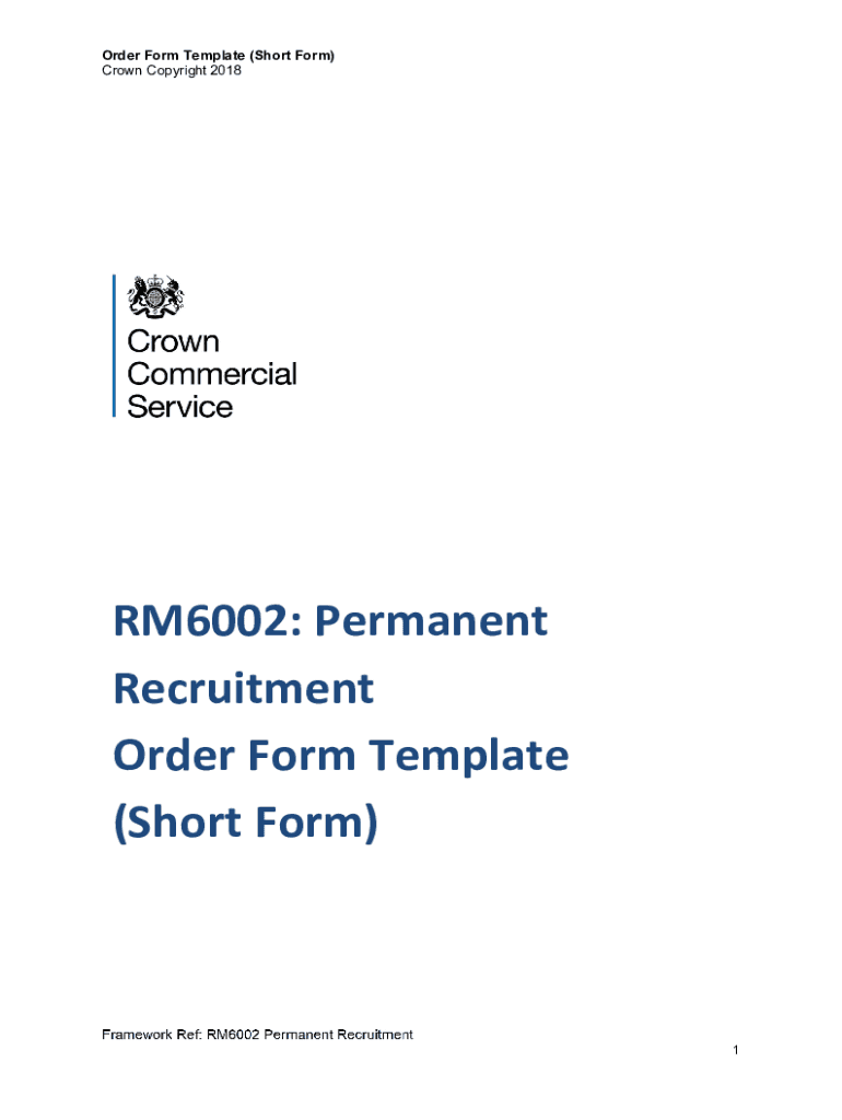 Fillable Online RM6002: Permanent Recruitment Order Form Template ...