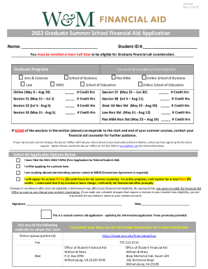 Fillable Online 2022 Graduate Summer School Financial Aid Application ...