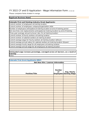 Fillable Online FY 2022 CF and EI Application - Wage Information Form v ...