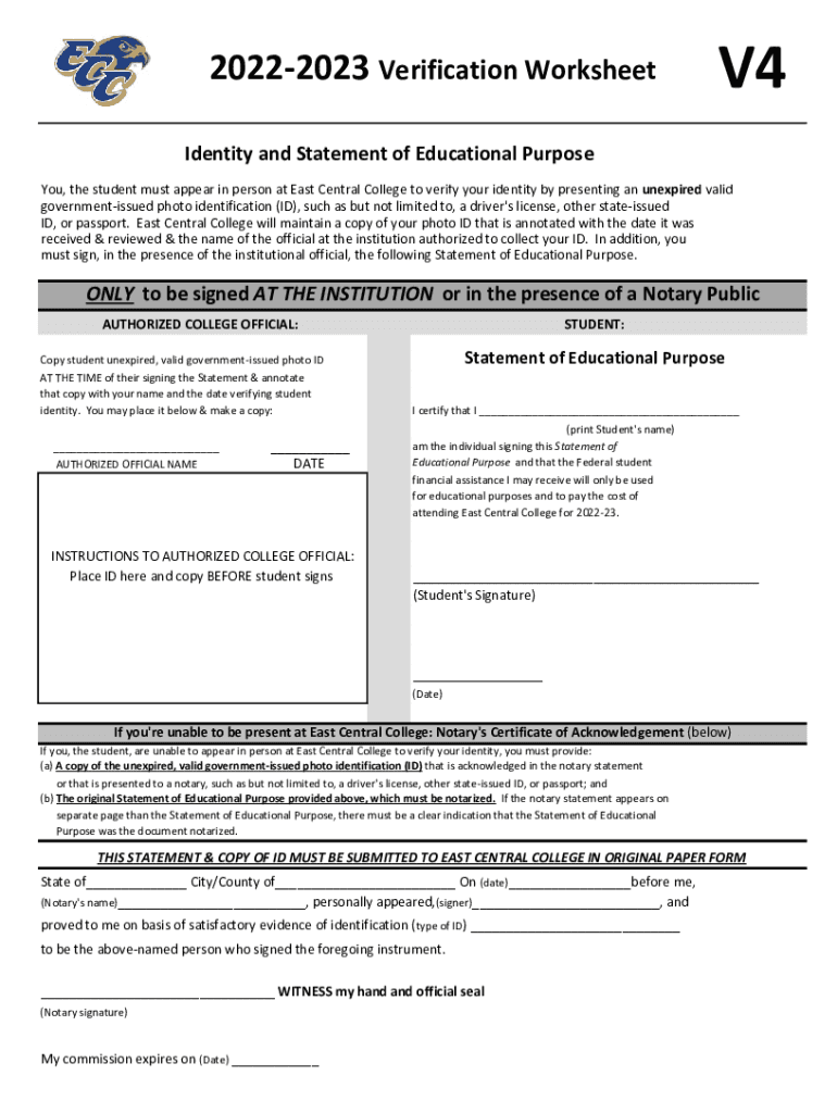 Fillable Online 2022-2023 Verification Worksheet - East Central College Fax Email Print - pdfFiller