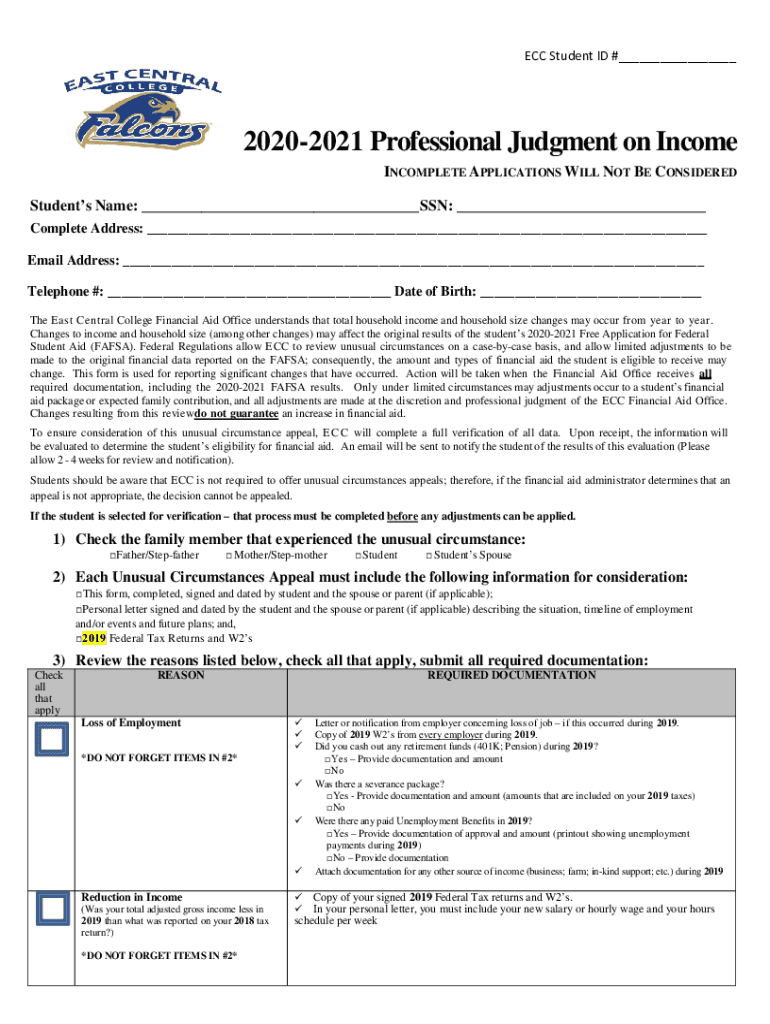 Fillable Online 2020-2021 Verification Worksheet V1 - East Central College Fax Email Print ...